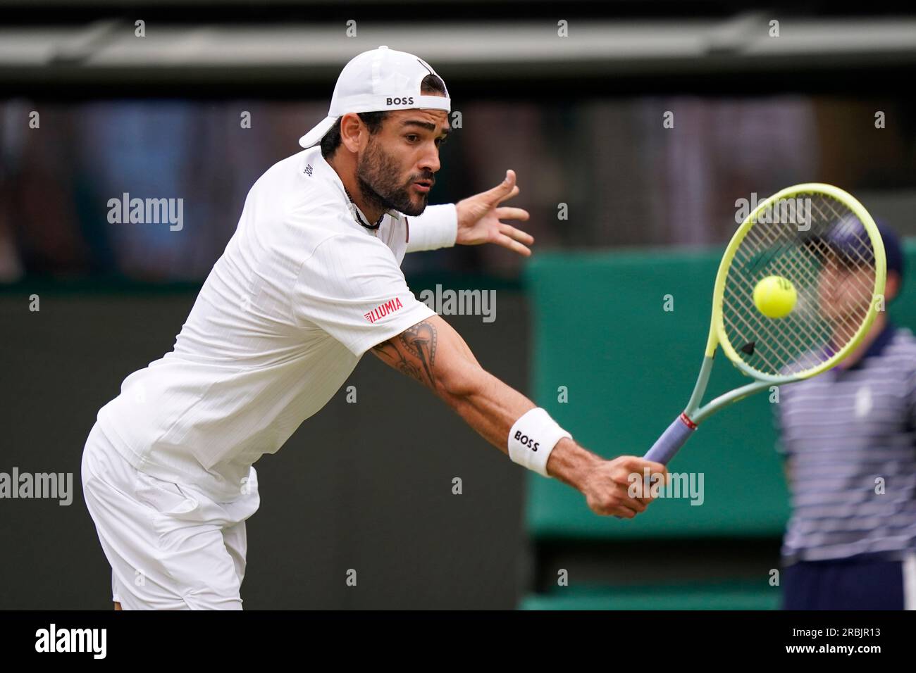 Italy's Matteo Berrettini plays a return to Germany's Alexander Zverev during the men's singles ...