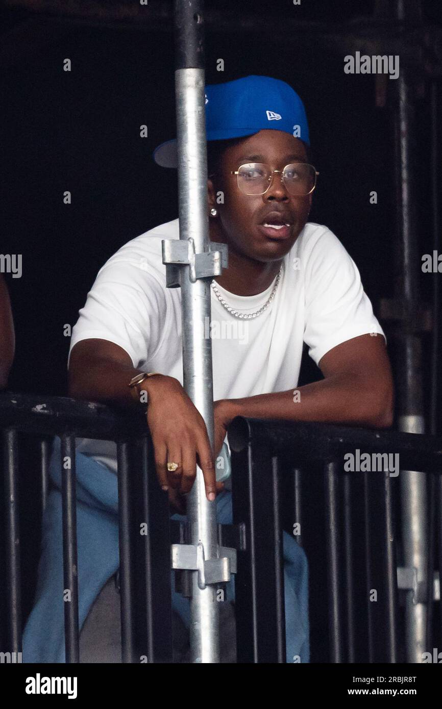 Tyler the Creator watches from side of stage at the Wireless Music ...