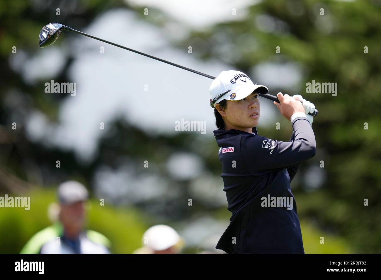 Yuka Saso, of Japan, hits from the 13th tee during the third round of ...