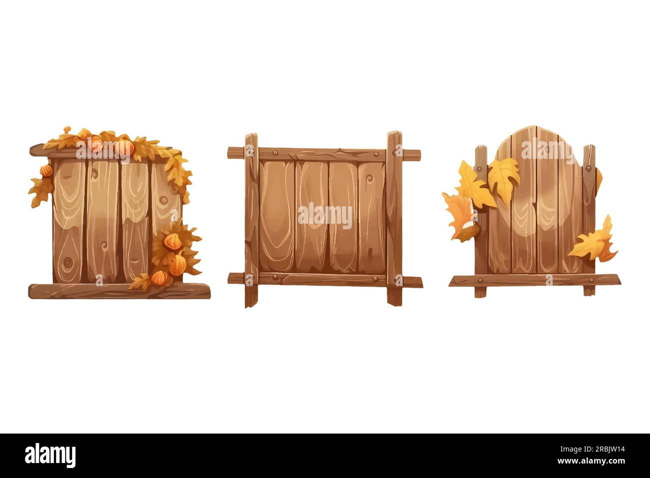ui vector illustration of wooden board in autumn forest isolate on ...