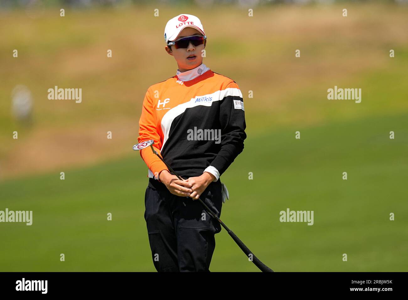 Hyo Joo Kim, of South Korea, follows her putt on the sixth green during ...