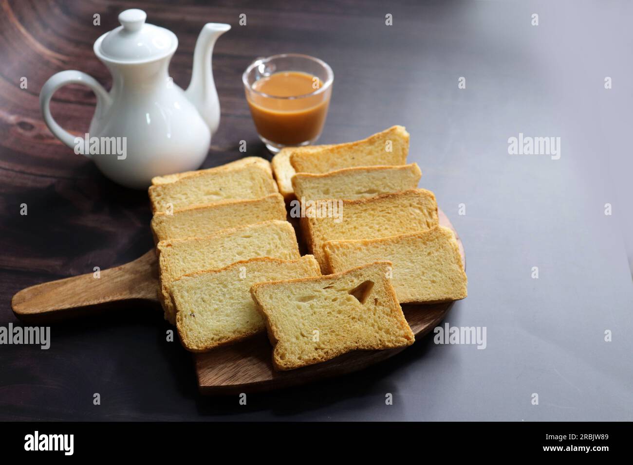 Tea Time Snack. Healthy Wheat rusk served with Indian hot masala tea ...