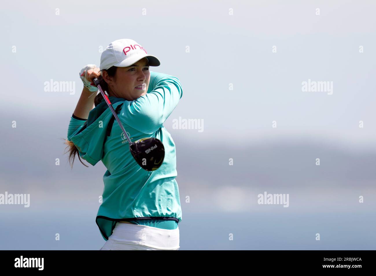 Aine Donegan, of Ireland, hits from the 14th tee during the third round ...