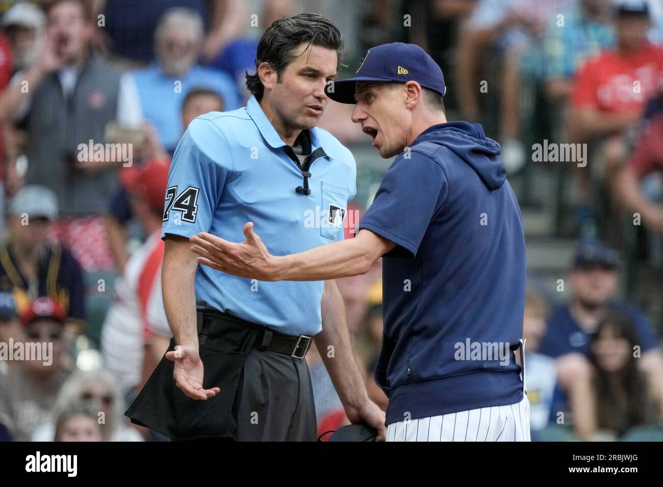 Milwaukee Brewers manager Craig Counsell is ejected from the game as he ...