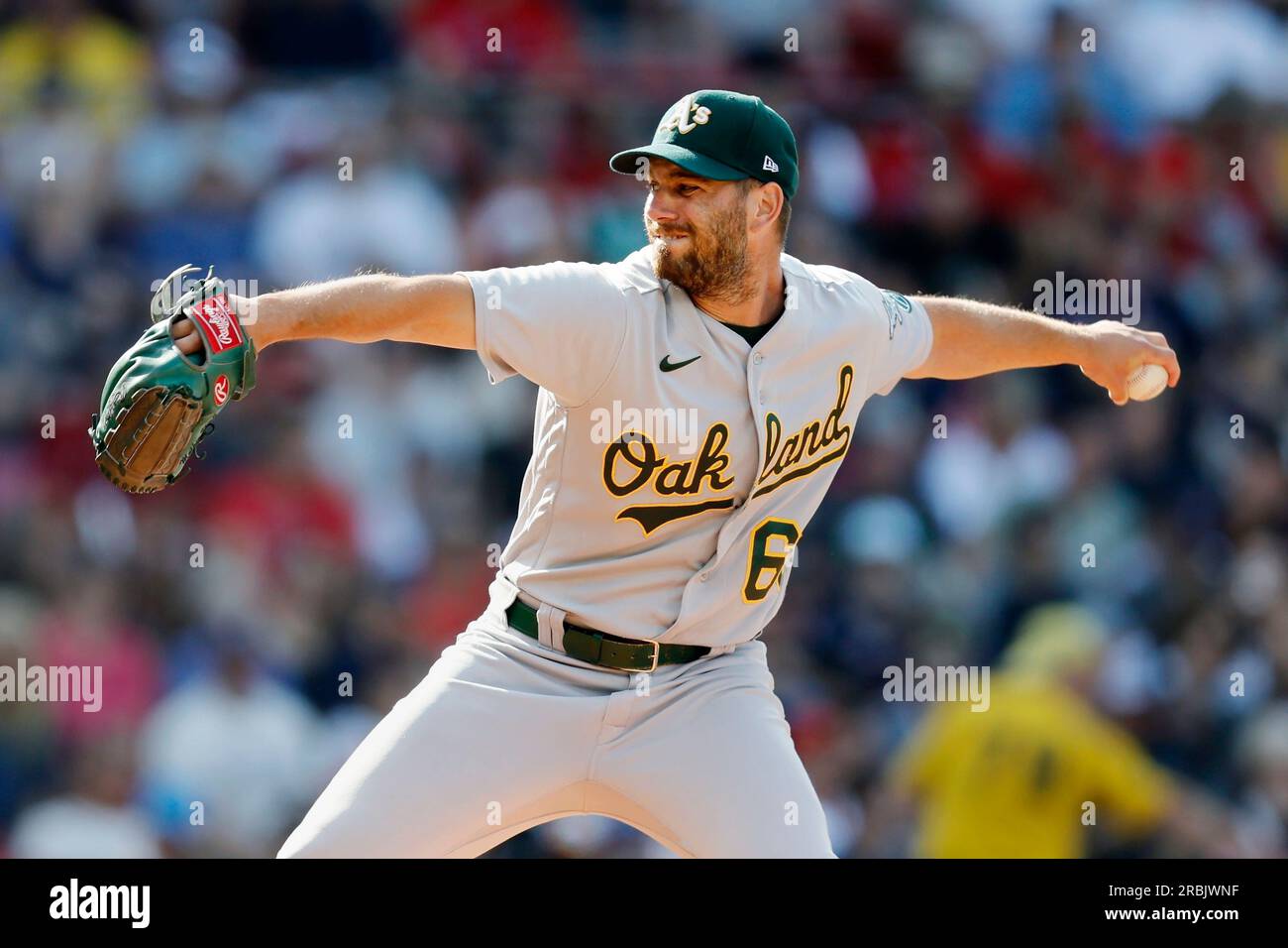 Oakland Athletics' Sam Moll pitches against the Boston Red Sox during ...