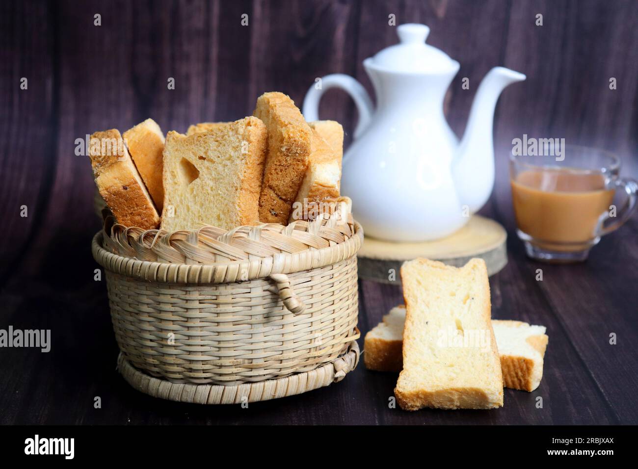 Tea Time Snack. Healthy Wheat rusk served with Indian hot masala tea ...
