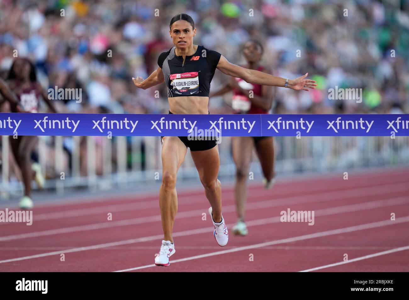 Sydney McLaughlin-Levrone crosses the finish line to win the women's ...