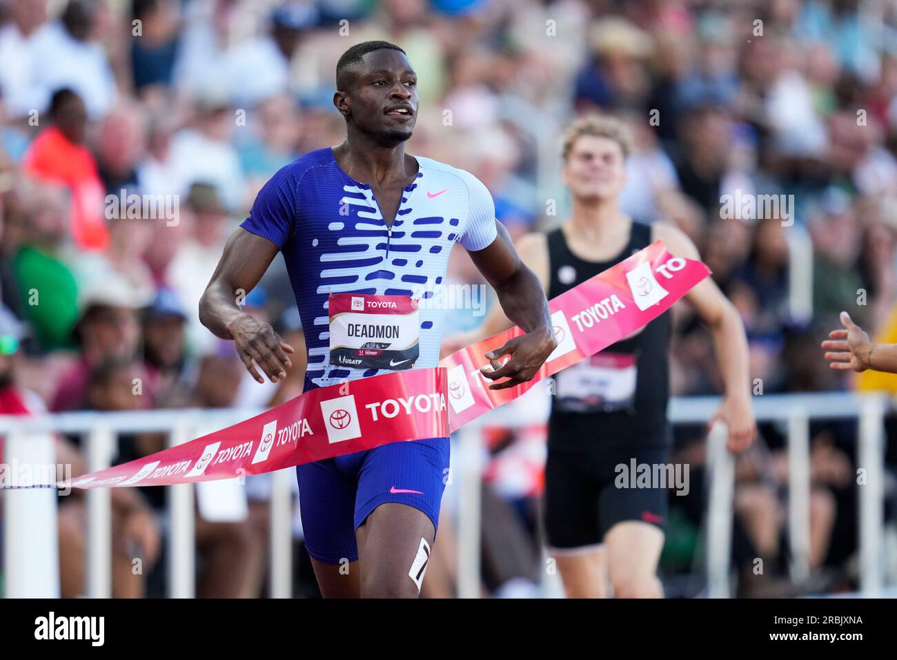 Bryce Deadmon crosses the finish line to win the men's 400 meter final ...