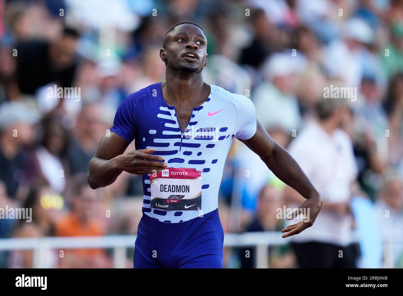 Bryce Deadmon reacts after winning the men's 400 meter final during the ...