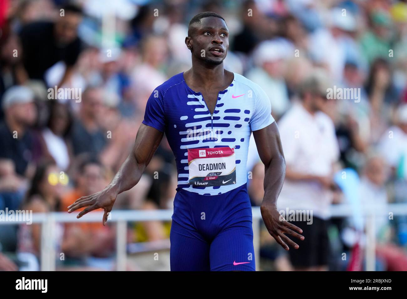 Bryce Deadmon reacts after winning the men's 400 meter final during the ...