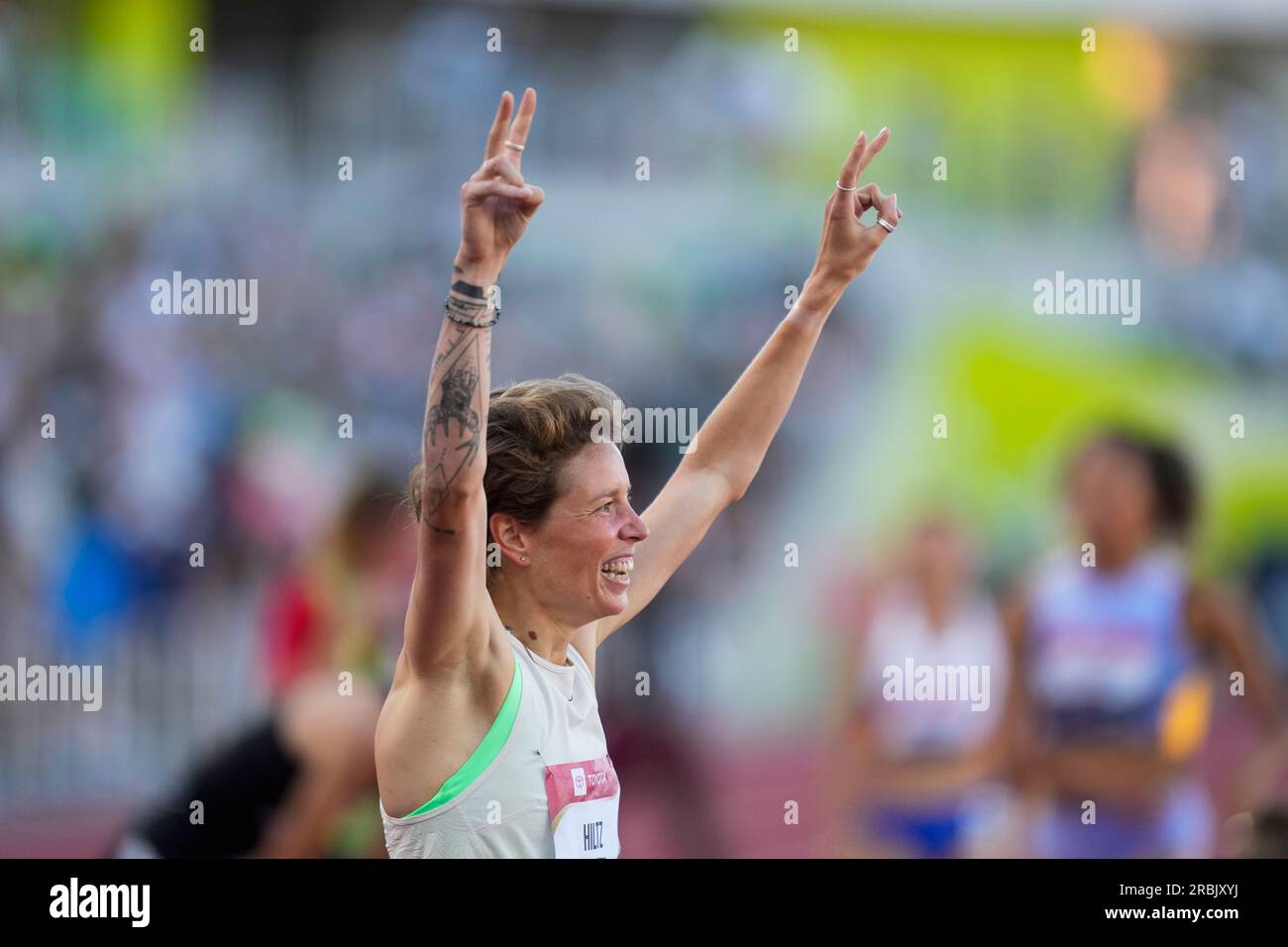 Nikki Hiltz reacts after winning the women's 1500 meter final during ...