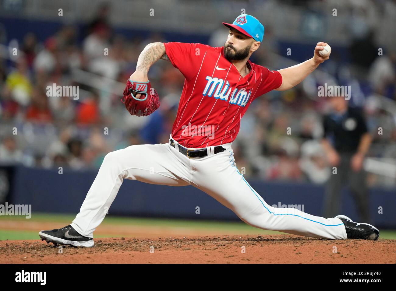 Miami Marlins relief pitcher Tanner Scott throws during a baseball game ...