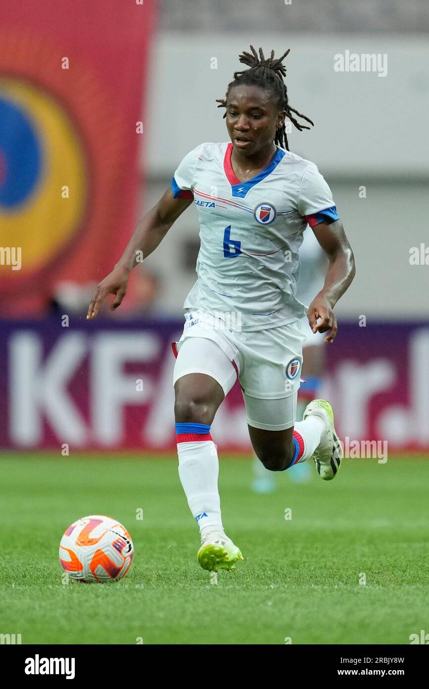 Haiti's Melchie Dumornay dribbles the ball during the friendly soccer match between South Korea ...