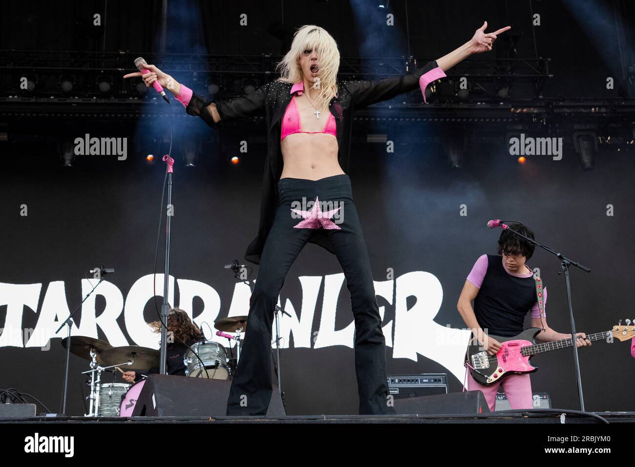Arrow de Wilde of Starcrawler performs at Festival d'ete de Quebec on Saturday, July 8, 2023, at ...
