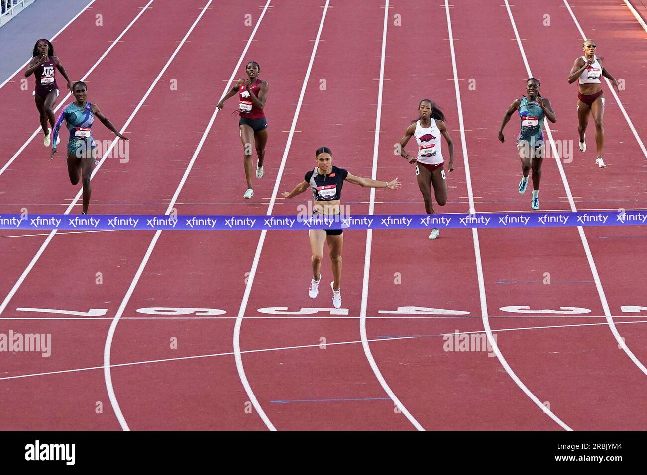 Sydney McLaughlin-Levrone crosses the finish line to win the women's ...
