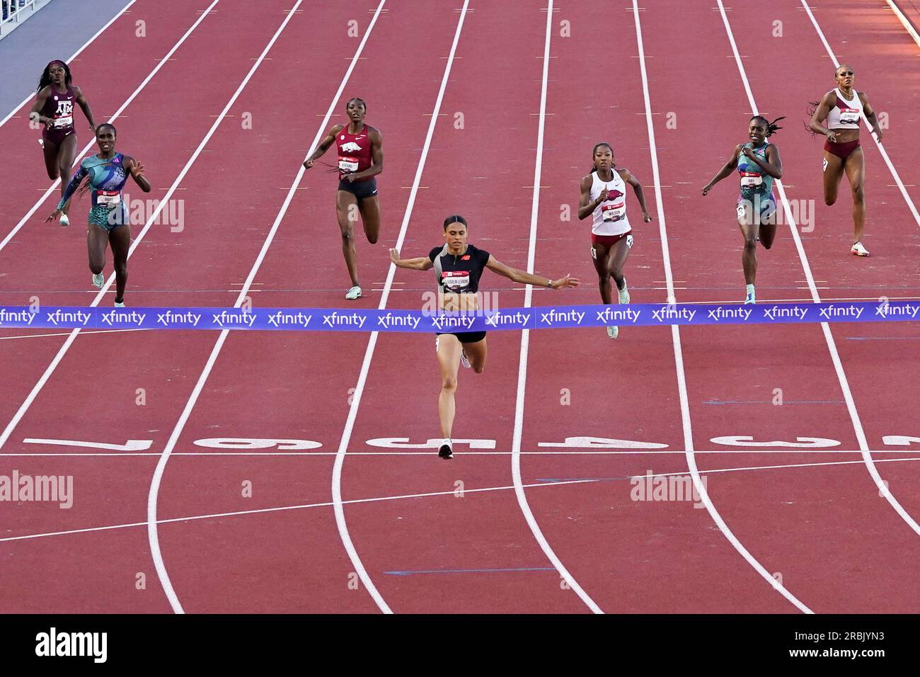 Sydney McLaughlin-Levrone crosses the finish line to win the women's ...