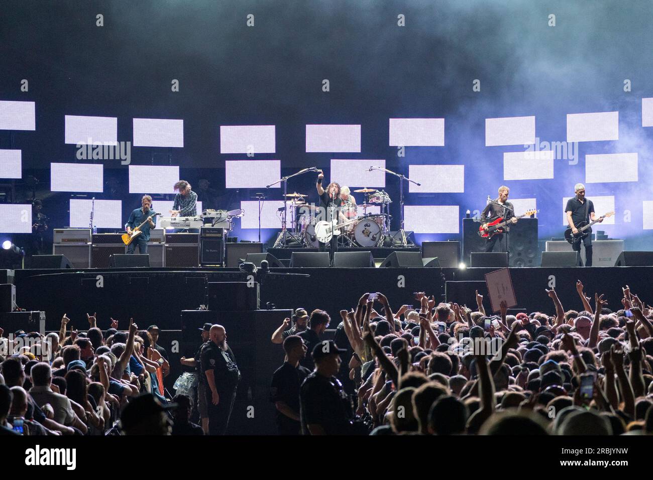 Chris Shiflett, left, Rami Jaffee, Dave Grohl, Josh Freese, Nate Mendel ...