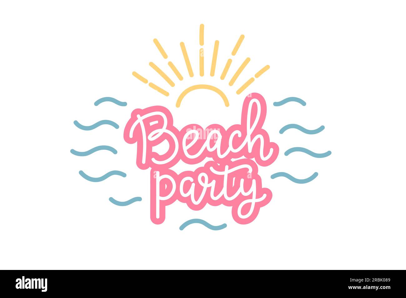 Beach party lettering with sun and waves, quote for designs and prints. Hand drawn vector ...