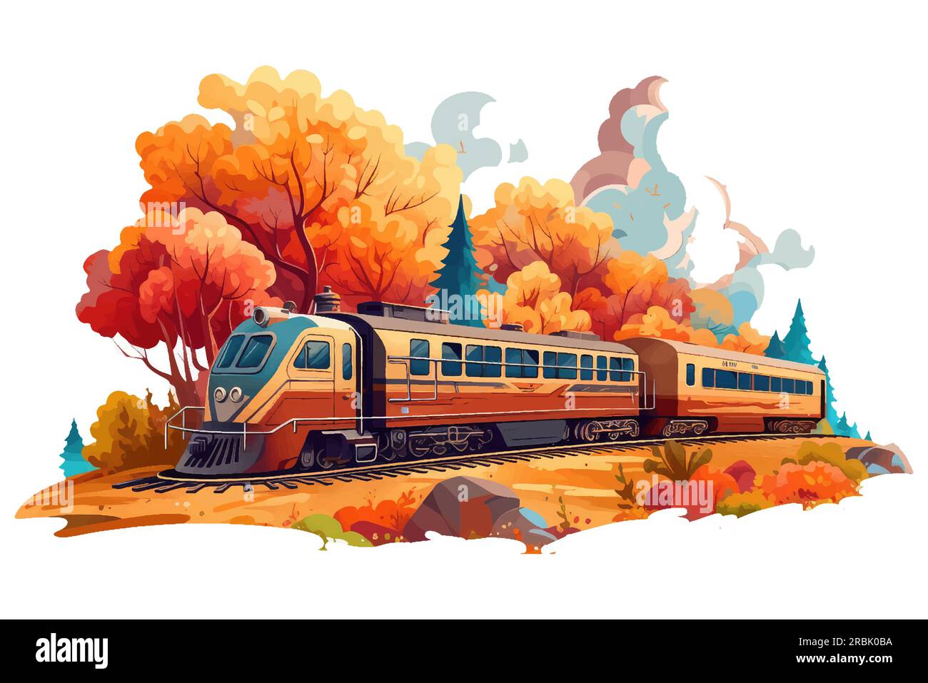ui vector illustration of train in autumn forest isolate on white ...