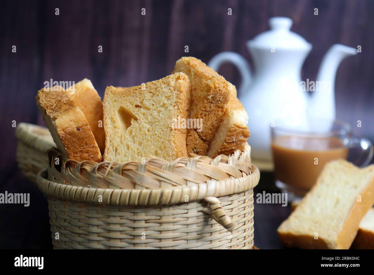 Tea Time Snack. Healthy Wheat rusk served with Indian hot masala tea ...