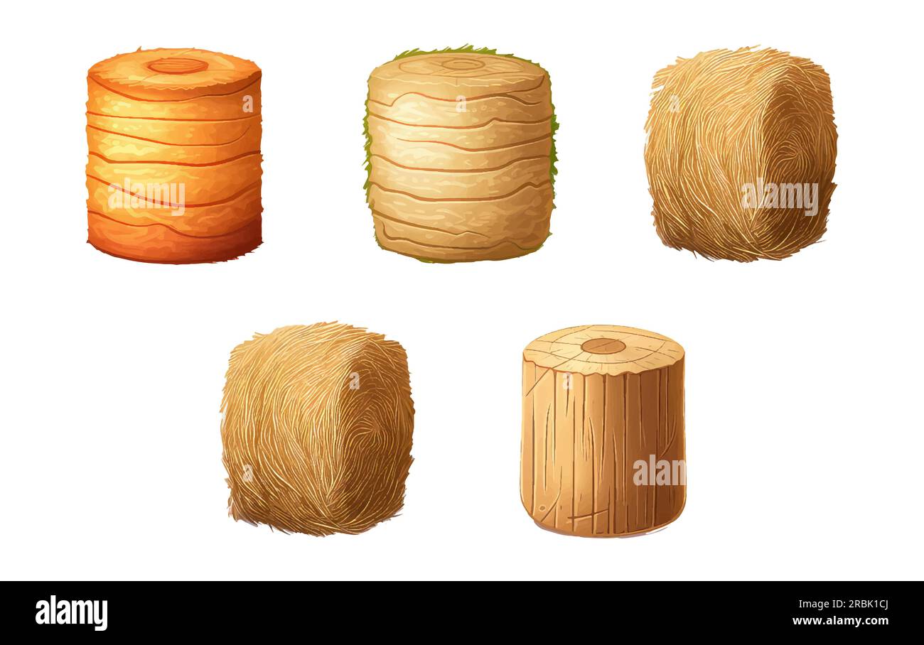 watercolor set vector illustration autumn round hay bale elements ...