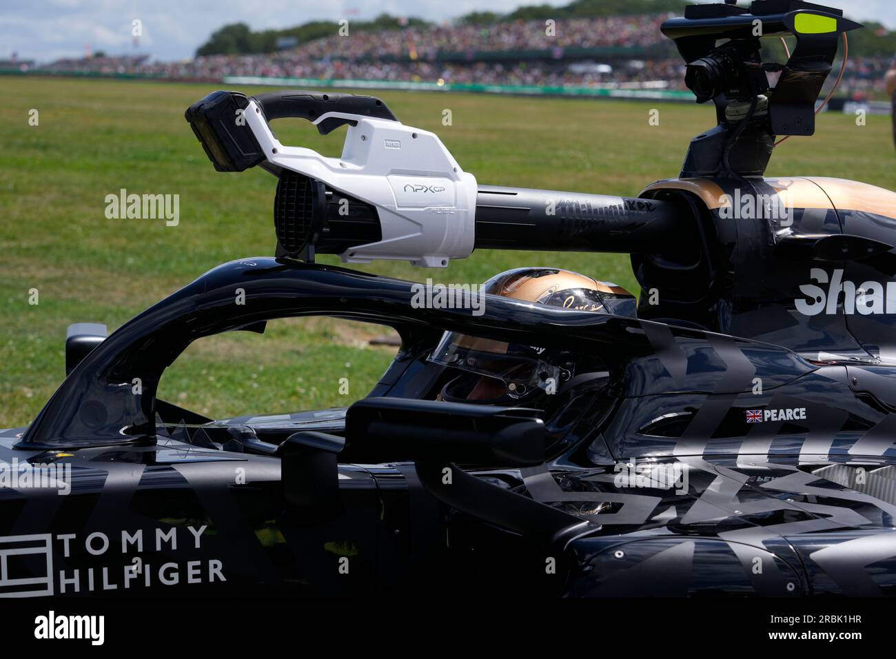 A car used for a film is parked on the track before the British Formula ...