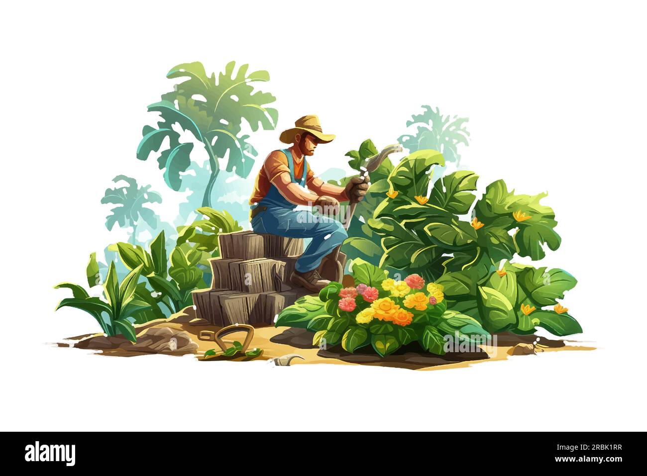 ui vector illustration of farmer workinh on plantation isolate on white ...