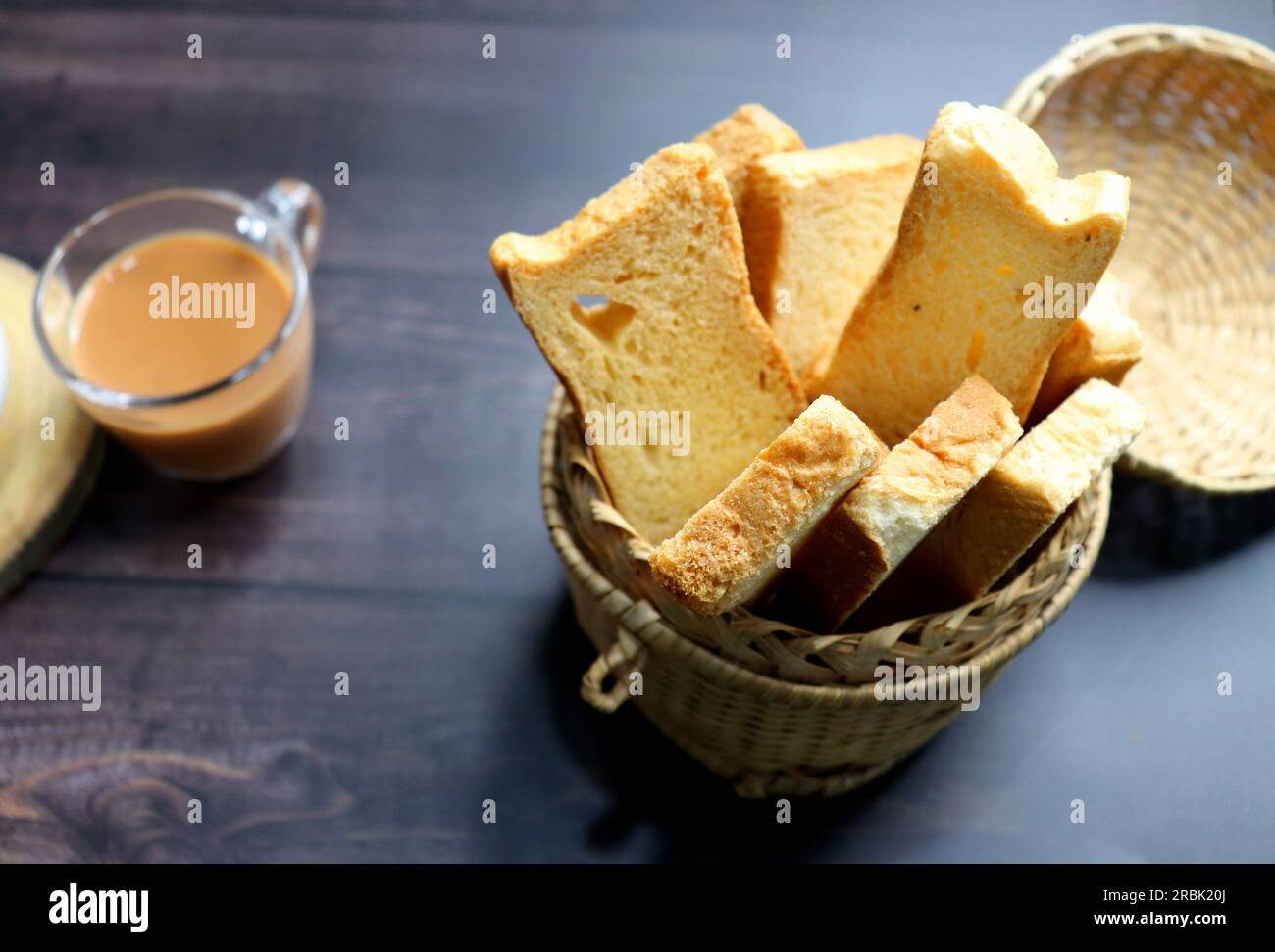Tea Time Snack. Healthy Wheat rusk served with Indian hot masala tea ...