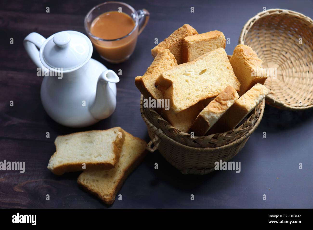 Tea Time Snack. Healthy Wheat rusk served with Indian hot masala tea ...