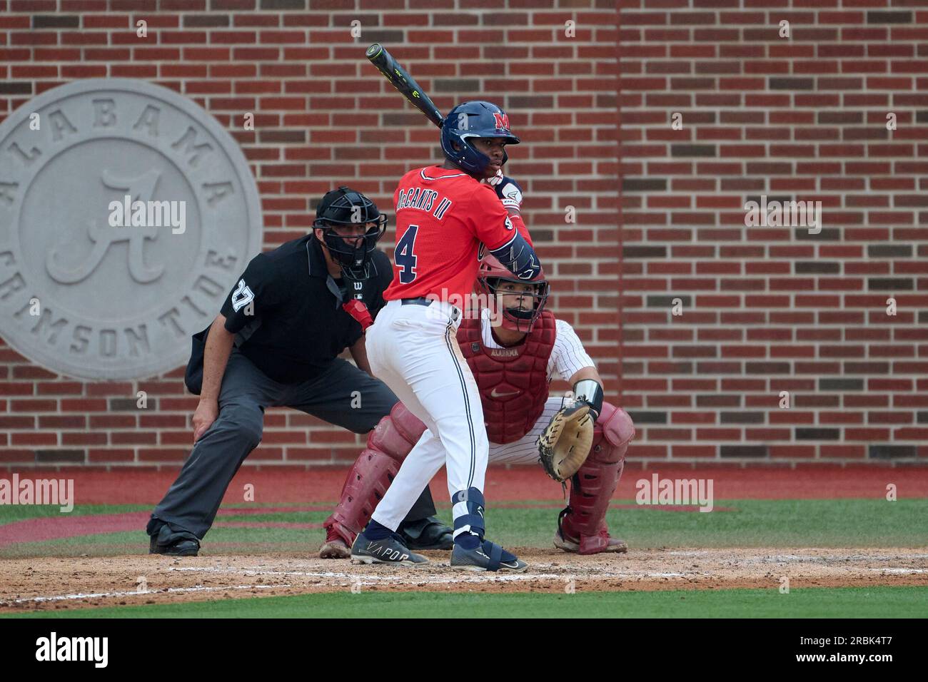 Ole Miss Rebels TJ McCants (4) at bat during an NCAA baseball game ...