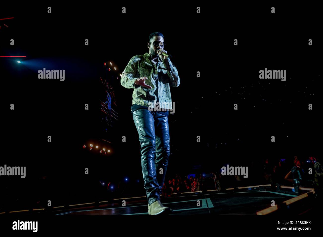 Singer Romeo Santos during a performance at the Wizink Center in Madrid ...