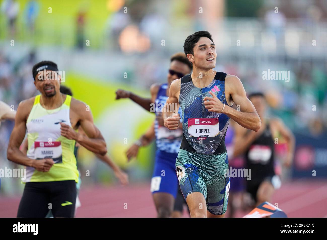 Bryce Hoppel looks up after winning the men's 800 meters final during ...