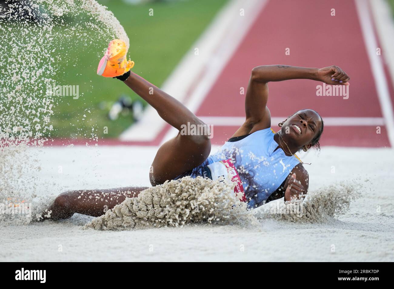 Jasmine Moore competes in the women's long jump during the U.S. track ...