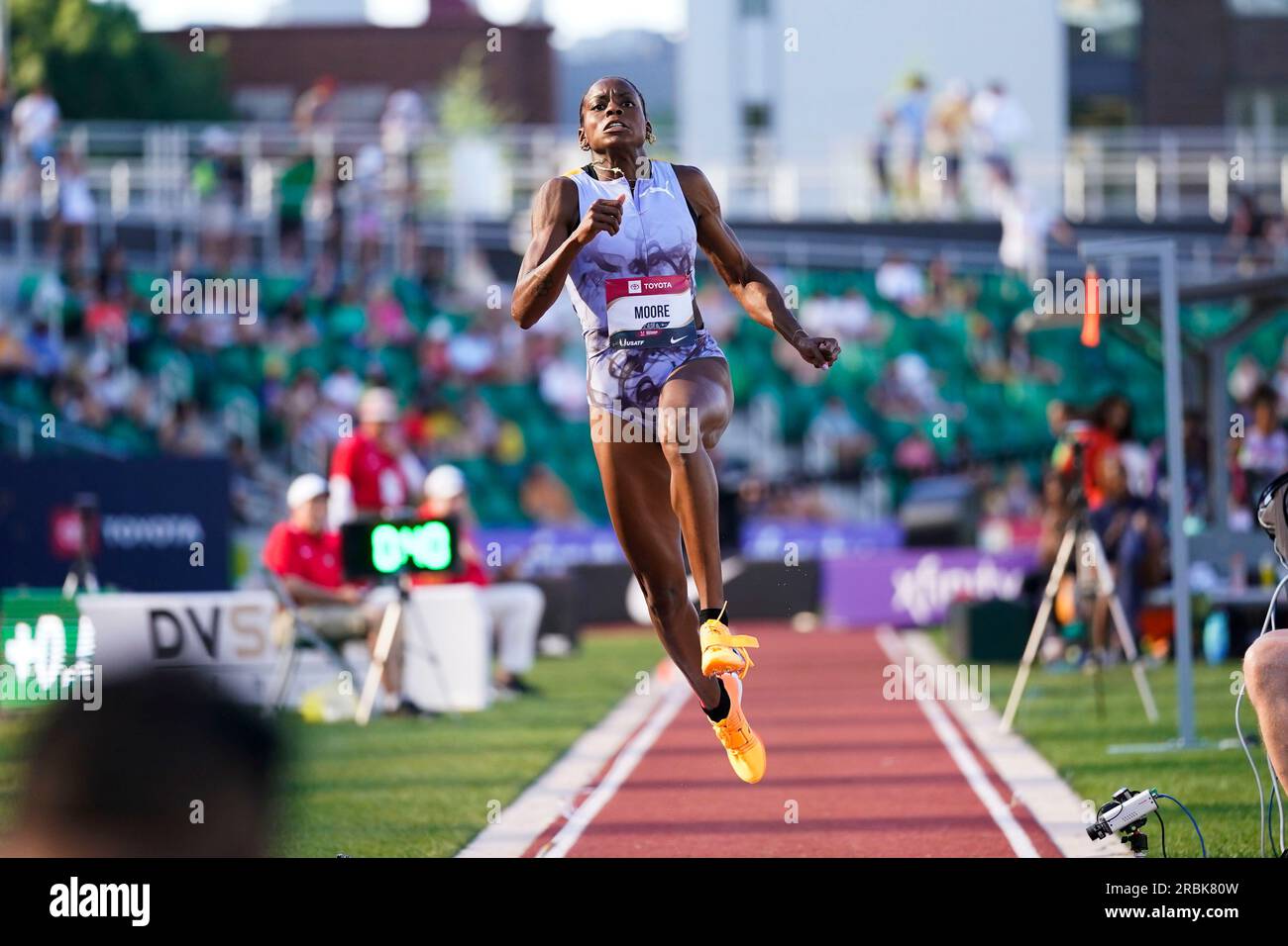 Jasmine Moore competes in the women's long jump during the U.S. track ...