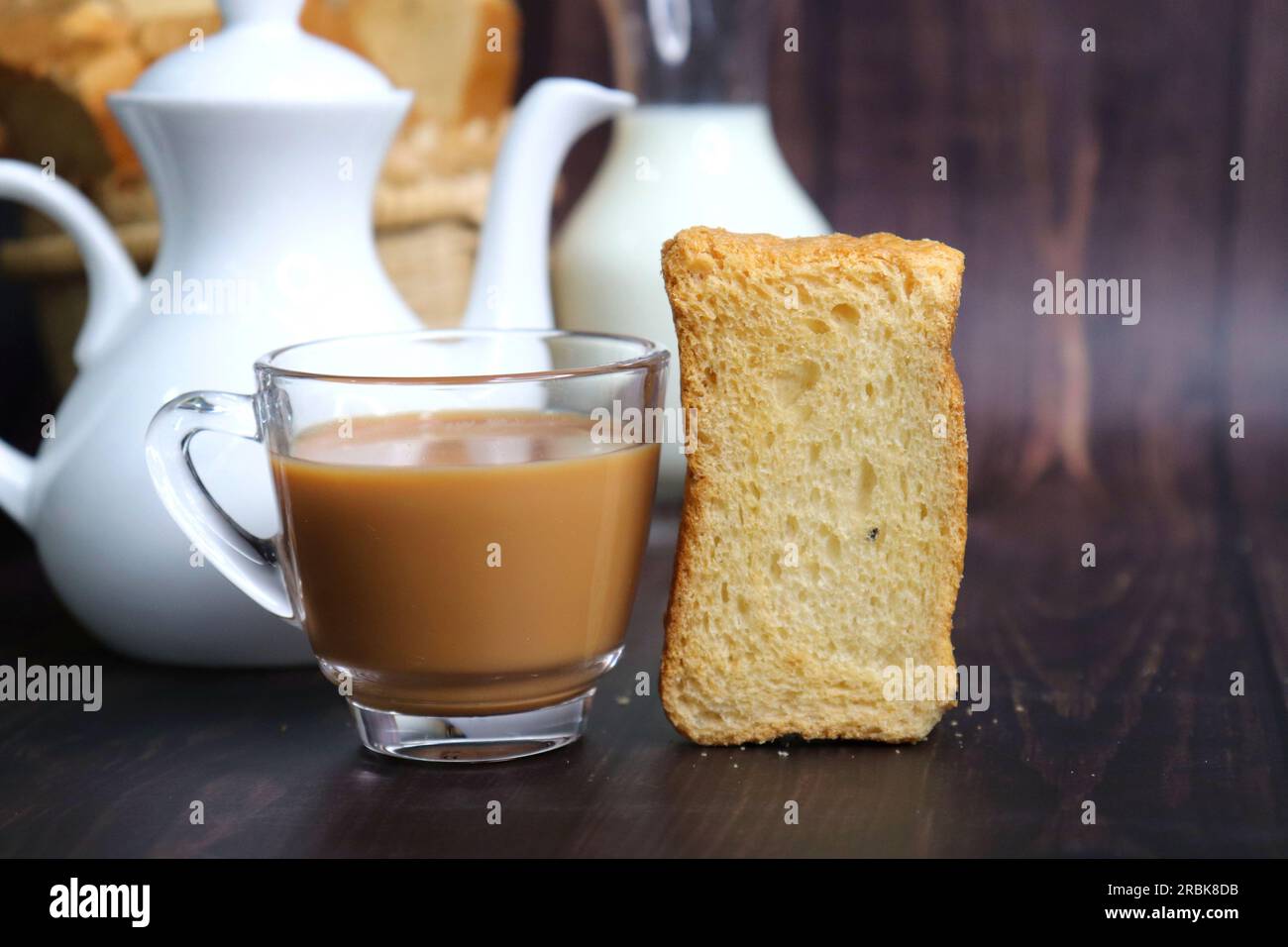 Tea Time Snack. Healthy Wheat rusk served with Indian hot masala tea ...