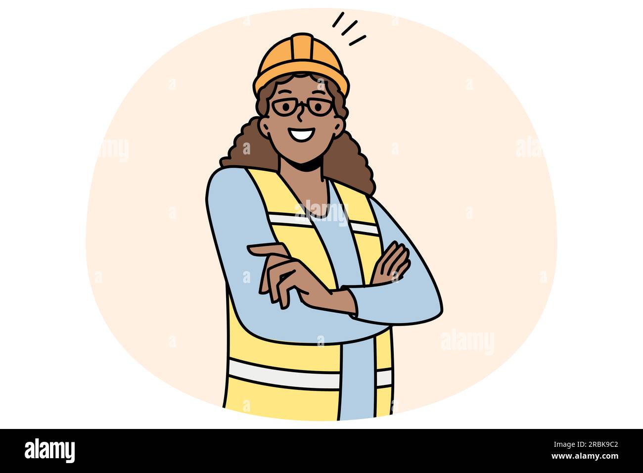 Happy African American female worker in uniform posing outdoors ...