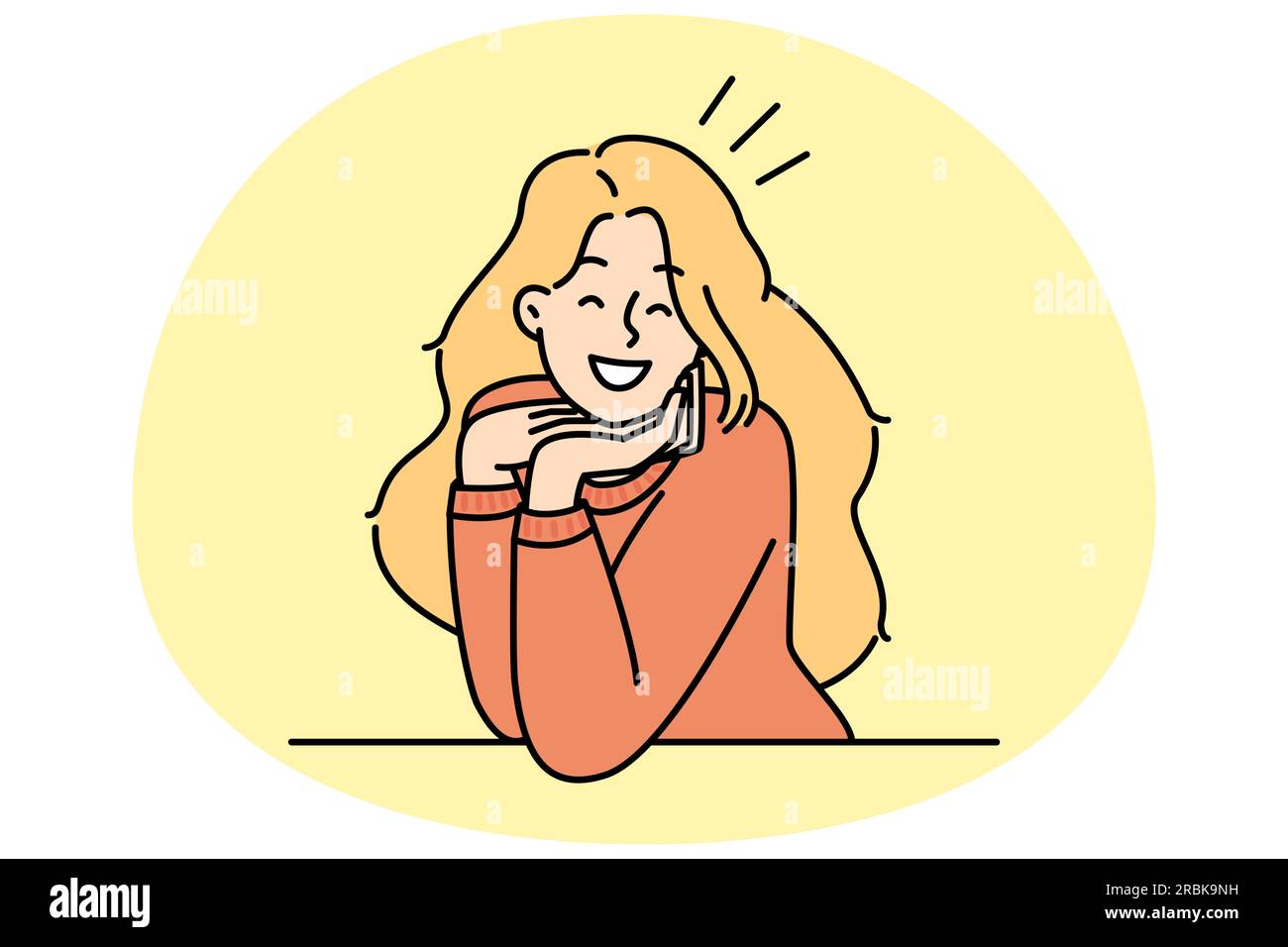 Portrait of smiling young woman look at camera feeling optimistic and ...