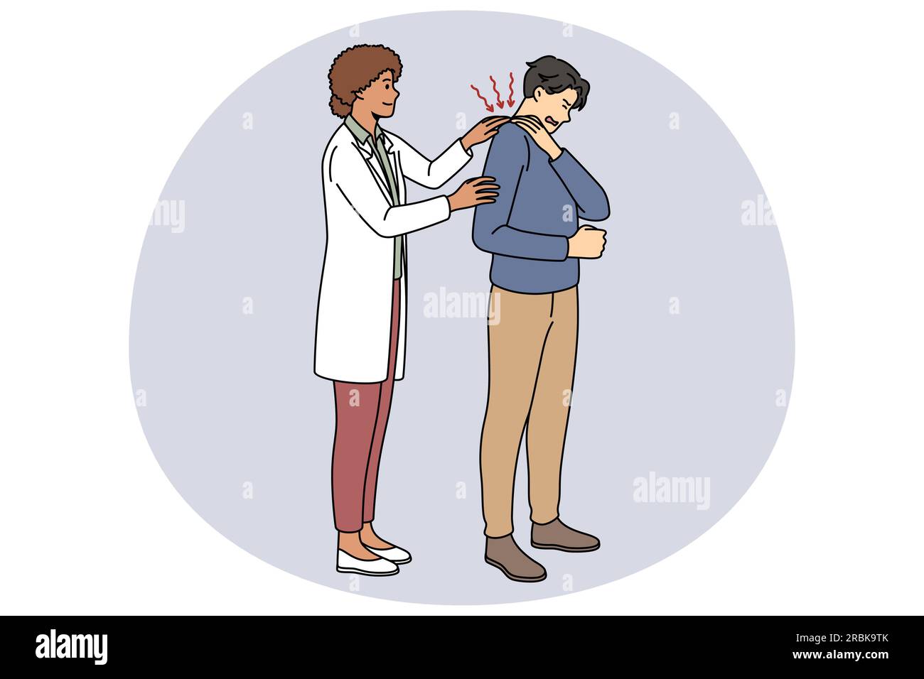 Physiotherapist help male patient with backache, suffering from spasm ...