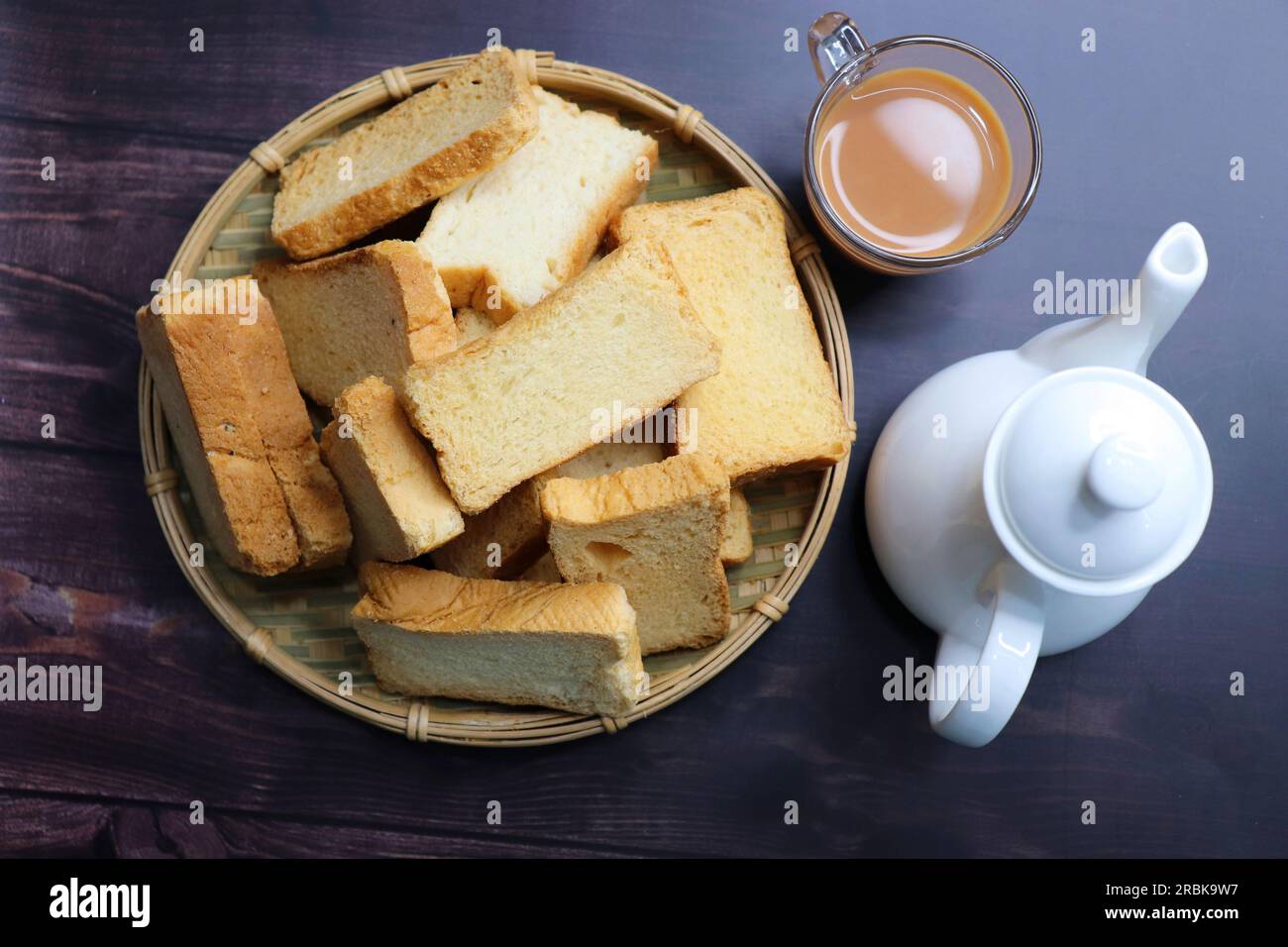 Tea Time Snack. Healthy Wheat rusk served with Indian hot masala tea ...