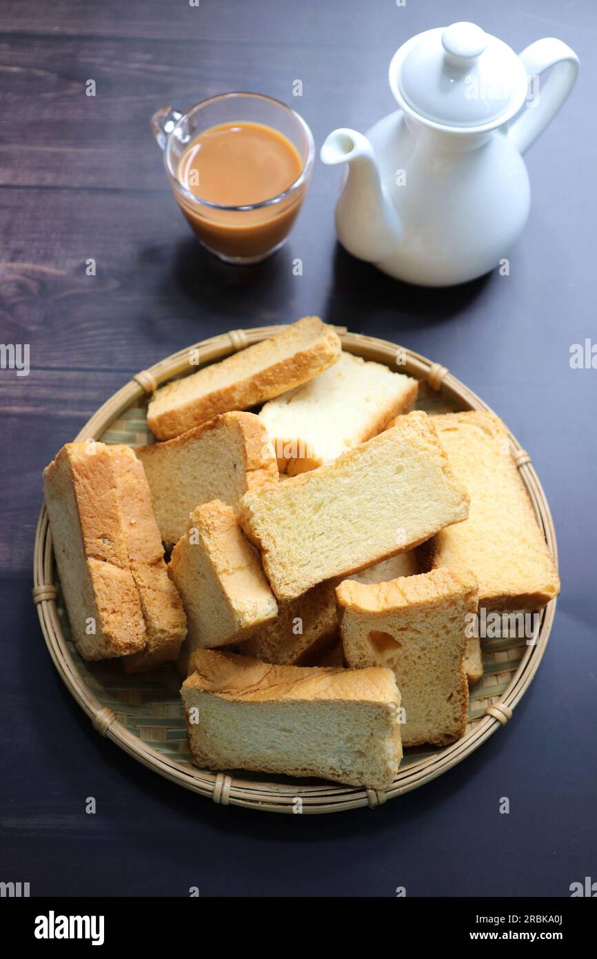 Tea Time Snack. Healthy Wheat rusk served with Indian hot masala tea ...