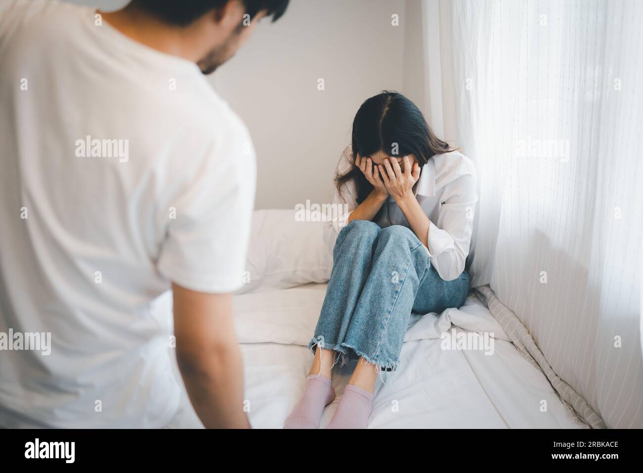 Domestic violence and Family conflict concept, father fighting mother ...