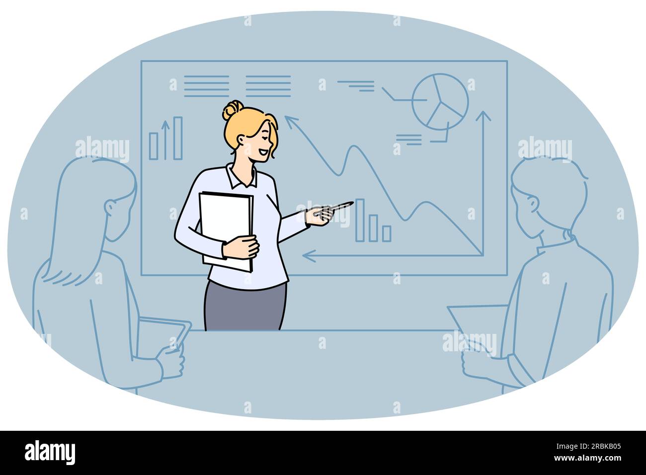 Female coach making business presentation for colleagues in office ...