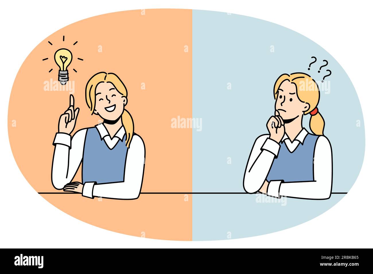 Girl thinking and finding answer. Female student confused looking for ... Girl thinking and finding answer. Female student confused looking for ...