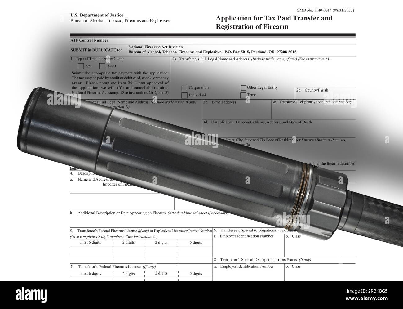 Public domain tax form for owning the suppressor in the foreground ...