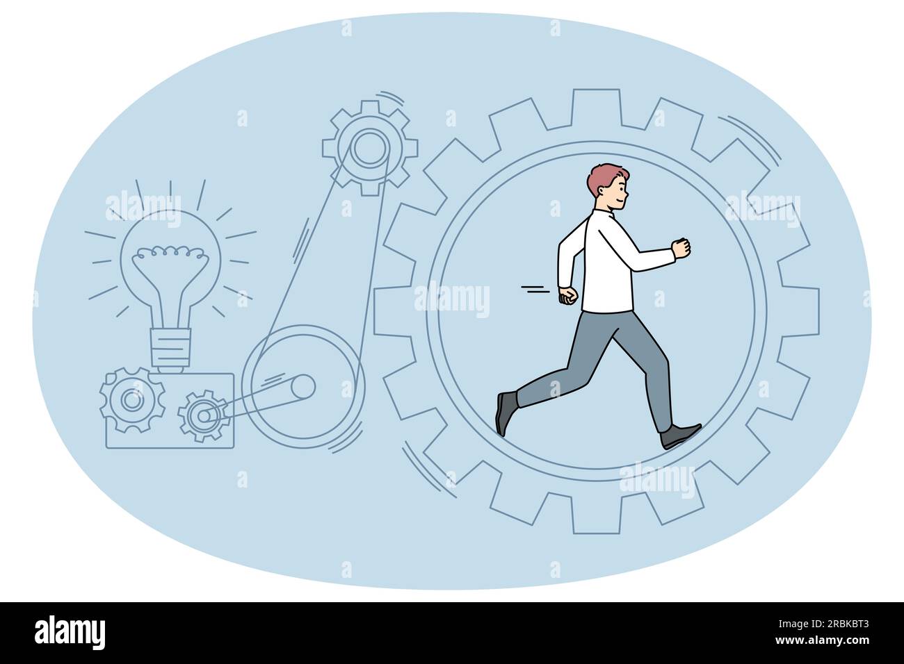 Businessman running in cogwheel generating creative business ideas. Man ...