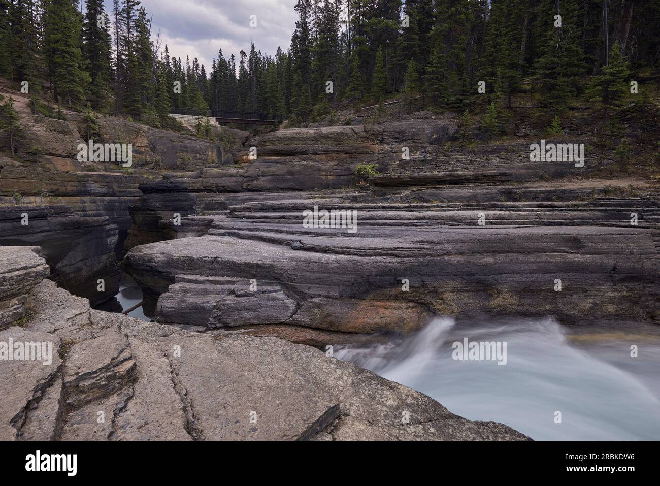 The Mistaya River flows through Mistaya Canyon in Banff National Park ...