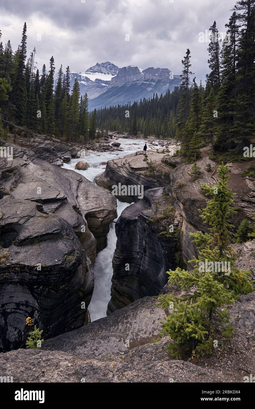 The Mistaya River flows through Mistaya Canyon in Banff National Park ...