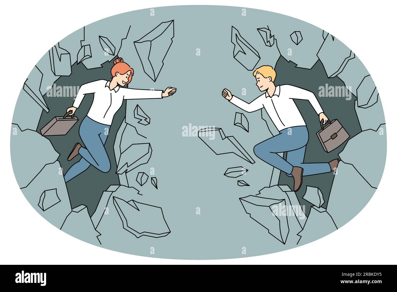 Businesspeople break wall strive for business success or career ...