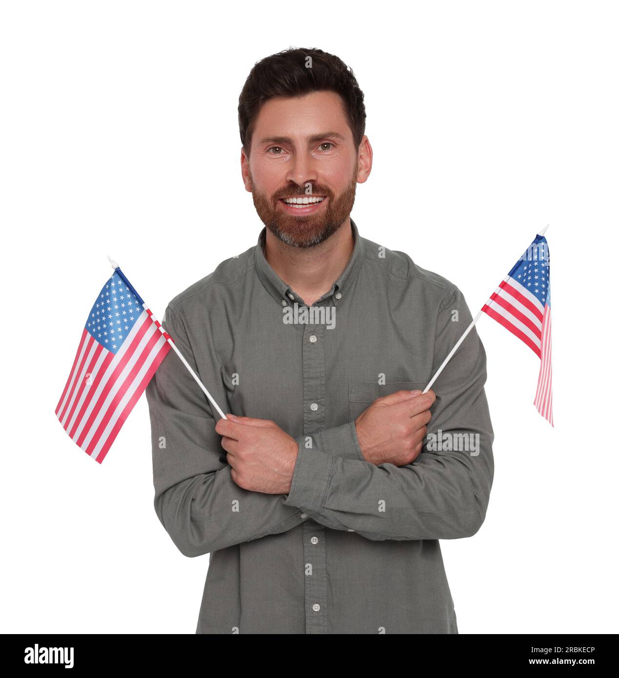 4th of July - Independence day of America. Happy man holding national ...