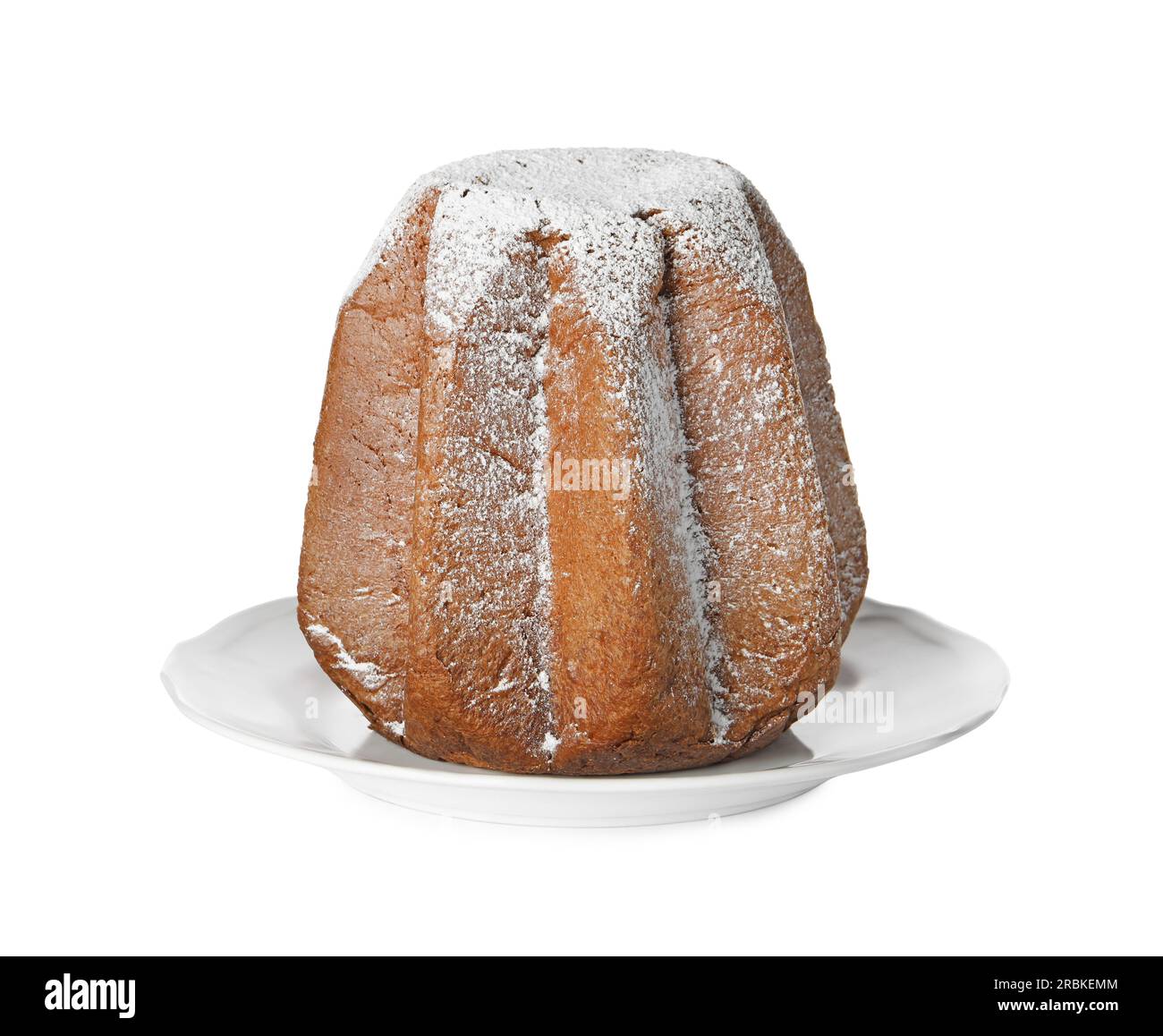 Delicious Pandoro cake decorated with powdered sugar isolated on white ...